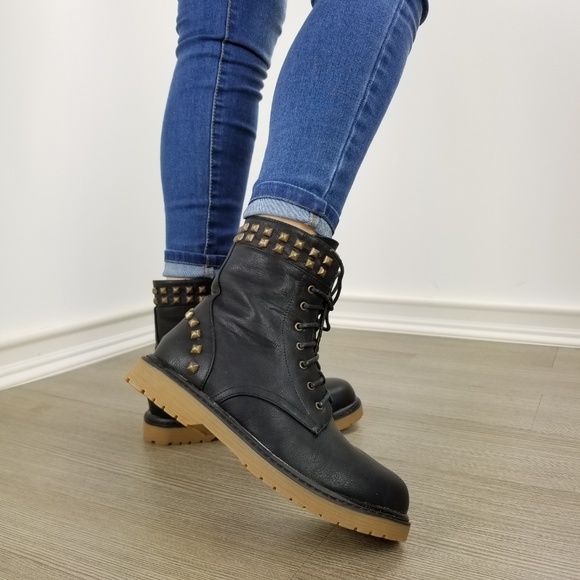 Shoes | Rocker Chick Laced Up Combat Boots W Metal Studs | Poshmark